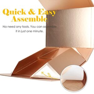 HUIHUANG Rose Gold Luxury Gift Boxes with Lids Bridesmaid Proposal Box Collapsible 11 x 7.8 x 3.5 In Magnetic Closure Collapsible Gift Boxes for Presents with Card,Ribbon,Shredded Paper Filler-1 Pack