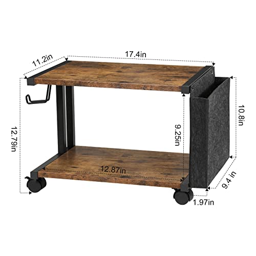 melos Printer Cart, 2-Tier Printer Stand with Storage, Mobile Printer Stand Shelf with Wheels, Under Desk Printer Stand for Fax Machine, Copier, Scanner, Printer, Scanner