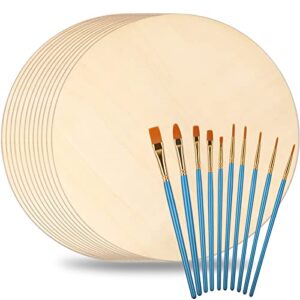 novwang 12pcs 14 inches wood circles crafts with 10 brushes round wood disc unfinished blank wood rounds for diy creation painting home holiday decoration (12pcs 14 inches)