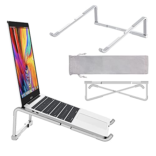 WixGear Laptop Stand for Desk Adjustable Foldable Lightweight Aluminum Laptop Holder Riser, Flat Folding for Storage/Travel