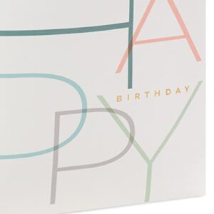 Hallmark Signature Studio 10"Large Square Gift Bag with Tissue Paper (Happy Birthday) Teal, Gray, Pink, Blue on White