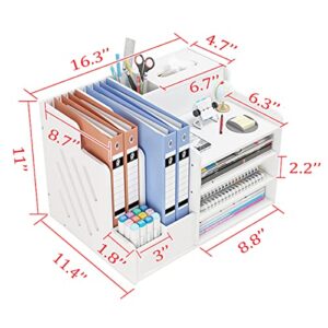 Desk Organizer With File Organizer, 4 Trays Organizer With Drawer And Pen Holder,Office Supplies Desk Organizers And Storage With Magazine Holder For Office Organization Teacher Supplies Desk Accessories & Workspace Organizers folder organizer