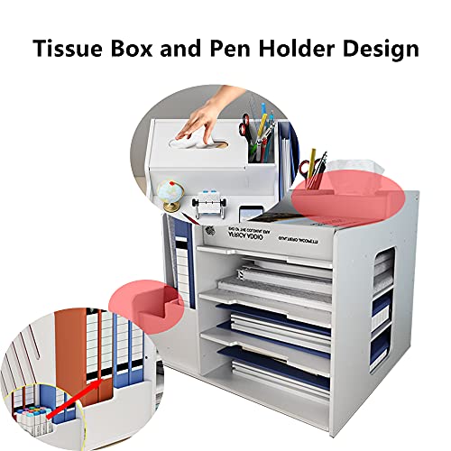 Desk Organizer With File Organizer, 4 Trays Organizer With Drawer And Pen Holder,Office Supplies Desk Organizers And Storage With Magazine Holder For Office Organization Teacher Supplies Desk Accessories & Workspace Organizers folder organizer