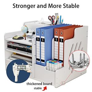 Desk Organizer With File Organizer, 4 Trays Organizer With Drawer And Pen Holder,Office Supplies Desk Organizers And Storage With Magazine Holder For Office Organization Teacher Supplies Desk Accessories & Workspace Organizers folder organizer