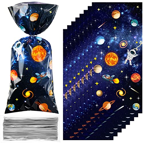 Pajean 100 Pieces Outer Space Treat Bags Solar System Goodies Candy Bags Planet Galaxy Theme Cellophane Party Favors Bags Star Astronaut Gift Bags Outer Space Theme Birthday Party s Supplies Silver