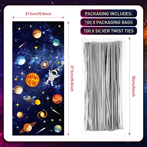 Pajean 100 Pieces Outer Space Treat Bags Solar System Goodies Candy Bags Planet Galaxy Theme Cellophane Party Favors Bags Star Astronaut Gift Bags Outer Space Theme Birthday Party s Supplies Silver