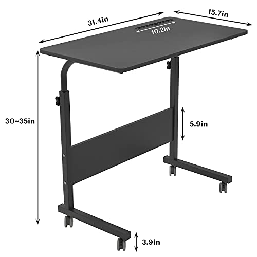 SogesHome 31.5 inch Adjustable Mobile Bed Table Portable Laptop Computer Stand Desks with Tablet Slot Cart Tray, Black