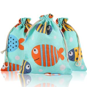 niceup 25pcs tropical fish cruise small drawstring fabric party favors bags 6x8” for kids fishing under sea ocean animals creatures summer beach theme party, cotton burlap gift pouches bag packaging