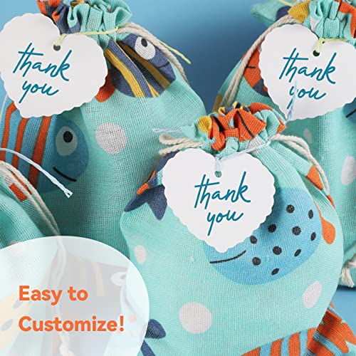 Niceup 25pcs Tropical Fish Cruise Small Drawstring Fabric Party Favors Bags 6X8” for Kids Fishing Under Sea Ocean Animals Creatures Summer Beach Theme Party, Cotton Burlap Gift Pouches Bag Packaging