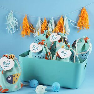 Niceup 25pcs Tropical Fish Cruise Small Drawstring Fabric Party Favors Bags 6X8” for Kids Fishing Under Sea Ocean Animals Creatures Summer Beach Theme Party, Cotton Burlap Gift Pouches Bag Packaging