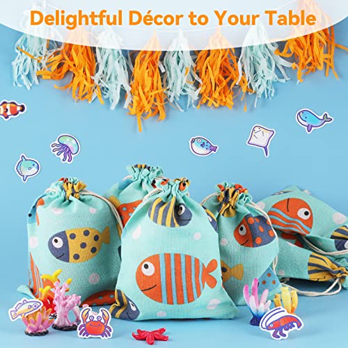 Niceup 25pcs Tropical Fish Cruise Small Drawstring Fabric Party Favors Bags 6X8” for Kids Fishing Under Sea Ocean Animals Creatures Summer Beach Theme Party, Cotton Burlap Gift Pouches Bag Packaging