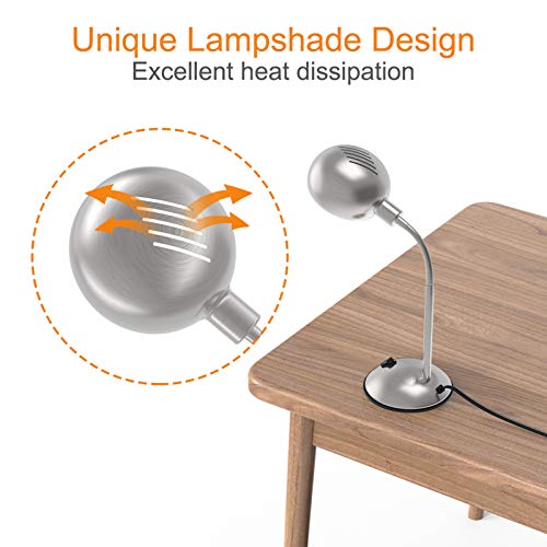 LEPOWER Metal Desk Lamp, Flexible Goose Neck Table Lamp, Eye-Caring Study Desk Lamp with E12 Lamp Base, Adjustable Desk Lamp for Living Room, Bedroom, Study Room and Office (Silver)