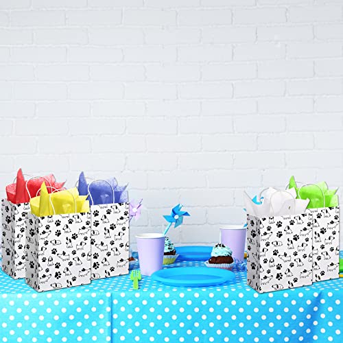 10.6 x 8.3 x 4.3 Inches Puppy Dog Paw Print Treat Bags with Twist Handles and Tissue Paper 19.7 x 13.8 Inches Assorted Wrapping Paper for DIY Crafts Holiday Christmas Birthday Party Favor (25 Pack)