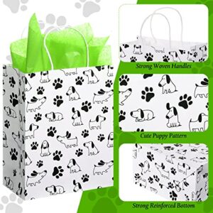 10.6 x 8.3 x 4.3 Inches Puppy Dog Paw Print Treat Bags with Twist Handles and Tissue Paper 19.7 x 13.8 Inches Assorted Wrapping Paper for DIY Crafts Holiday Christmas Birthday Party Favor (25 Pack)