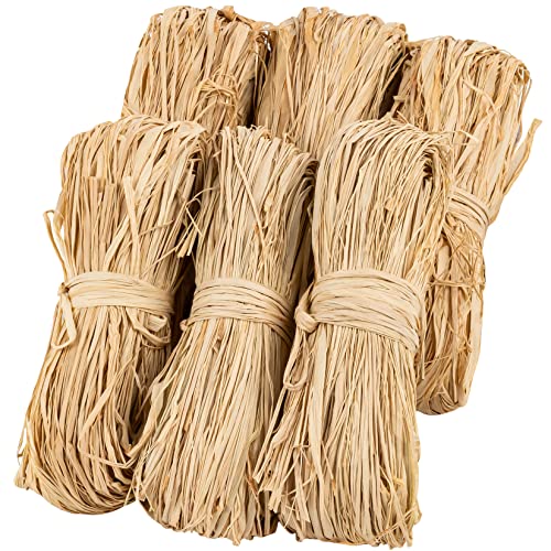 300g Natural Raffia Ribbon Raffia Grass - Sukh Raffia Straw for Florist Bouquets Decoration Crafts Ribbon for Gift Wrapping Christmas Gift Birthday Raffia Grass Wrap Ribbon Natural Materials 6PCSx50g