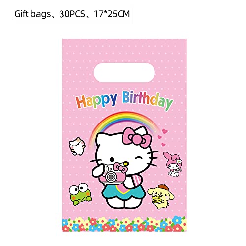 ADILAIDUN 30pcs Hello Kitty Birthday Party Gift Bags Candy Bags Goody Bags Kitty Birthday Party Supplies Decorations (Bags30pcs)