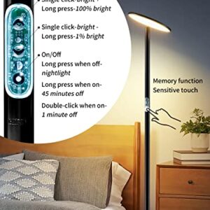 chiphy Floor Lamp, All Metal Standing Lamp, 40W/2600LM Dimmable Grow Light, Eye Protection Natural Sunlight, 69" Heights Adjustable Tall Lamp for Living Room,Bedroom,Reading,Piano,Sofa