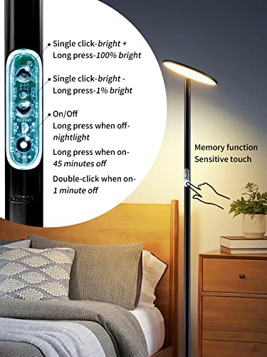 chiphy Floor Lamp, All Metal Standing Lamp, 40W/2600LM Dimmable Grow Light, Eye Protection Natural Sunlight, 69" Heights Adjustable Tall Lamp for Living Room,Bedroom,Reading,Piano,Sofa