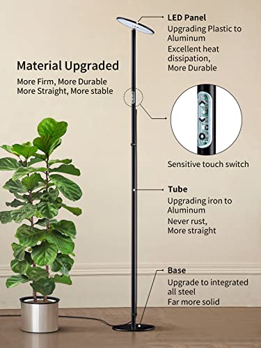 chiphy Floor Lamp, All Metal Standing Lamp, 40W/2600LM Dimmable Grow Light, Eye Protection Natural Sunlight, 69" Heights Adjustable Tall Lamp for Living Room,Bedroom,Reading,Piano,Sofa