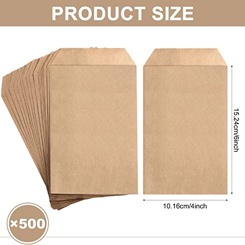 Eersida 500 Pack Kraft Paper Bags Brown Treat Bags Mini Paper Bags Small Flat Favor Bag Silverware Bags Party Favor Bag Envelopes Bags Snack Cookie Popcorn Candy Sandwich Gift (4 x 6 Inch)