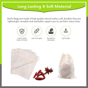 SolHoppa Muslin Bags – 50 Cotton Drawstring Bags – Gift Bags for Home Supplies Parties Holidays & Weddings – Reusable & 3x4 Inches in Size