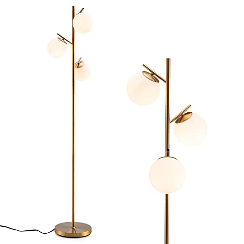 Tangkula 3-Globe Floor Lamp, Modern Freestanding Lamp with Convenient Foot Switch & 3 E26 Bulb Bases, Sturdy Steel Pole, Tall Standing Light for Living Room, Bedroom, Study, Simple Assembly (Golden)