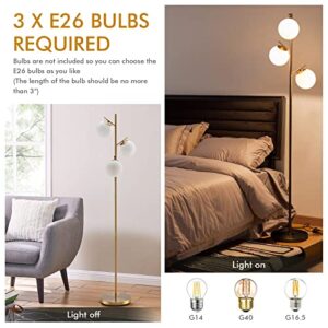 Tangkula 3-Globe Floor Lamp, Modern Freestanding Lamp with Convenient Foot Switch & 3 E26 Bulb Bases, Sturdy Steel Pole, Tall Standing Light for Living Room, Bedroom, Study, Simple Assembly (Golden)