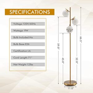 Tangkula 3-Globe Floor Lamp, Modern Freestanding Lamp with Convenient Foot Switch & 3 E26 Bulb Bases, Sturdy Steel Pole, Tall Standing Light for Living Room, Bedroom, Study, Simple Assembly (Golden)