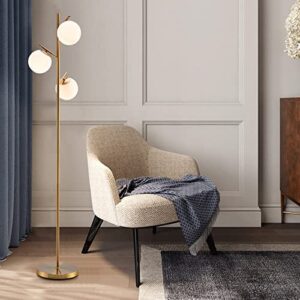 Tangkula 3-Globe Floor Lamp, Modern Freestanding Lamp with Convenient Foot Switch & 3 E26 Bulb Bases, Sturdy Steel Pole, Tall Standing Light for Living Room, Bedroom, Study, Simple Assembly (Golden)