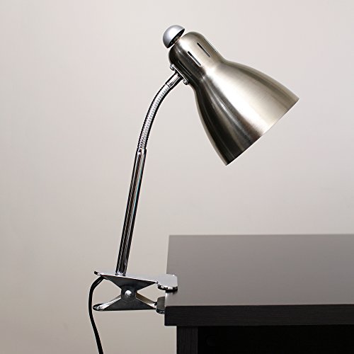 Simple Designs LD2016-BSN Adjustable Flexible Gooseneck Clip Light Desk Lamp, Brushed Nickel