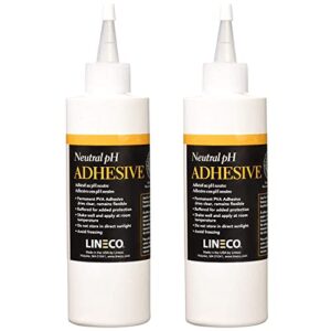 lineco neutral ph adhesive, acid-free dries clear, pva formula material dries quick water soluble flexible when dried, 8 ounces, used for book binding and other paper projects (pack of 2, white)