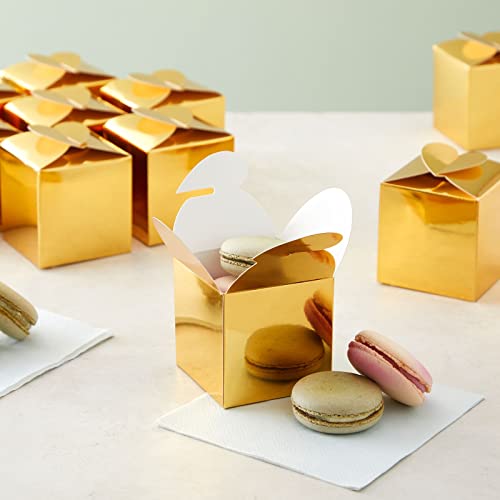 Sparkle and Bash Gold Foil Party Favor Gift Boxes (2.5 x 2.5 x 2.5 Inches, 100 Pack)