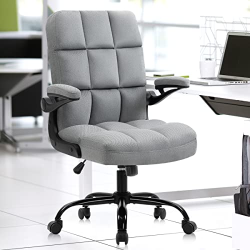 SEATZONE Office Desk Chairs with Wheels Comfortable Office Chair Ergonomic Flip-up Armrest Adjustable Computer Desk Chair Backward Tilt, Gray