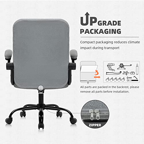 SEATZONE Office Desk Chairs with Wheels Comfortable Office Chair Ergonomic Flip-up Armrest Adjustable Computer Desk Chair Backward Tilt, Gray