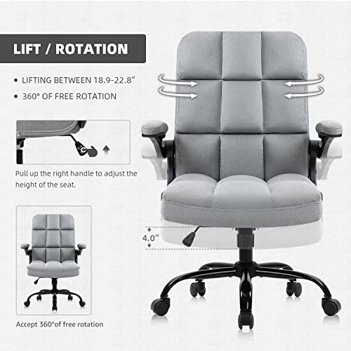 SEATZONE Office Desk Chairs with Wheels Comfortable Office Chair Ergonomic Flip-up Armrest Adjustable Computer Desk Chair Backward Tilt, Gray