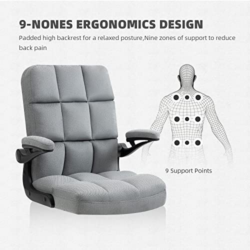 SEATZONE Office Desk Chairs with Wheels Comfortable Office Chair Ergonomic Flip-up Armrest Adjustable Computer Desk Chair Backward Tilt, Gray