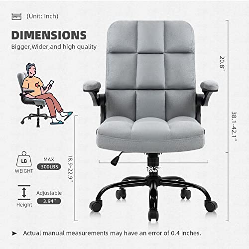 SEATZONE Office Desk Chairs with Wheels Comfortable Office Chair Ergonomic Flip-up Armrest Adjustable Computer Desk Chair Backward Tilt, Gray