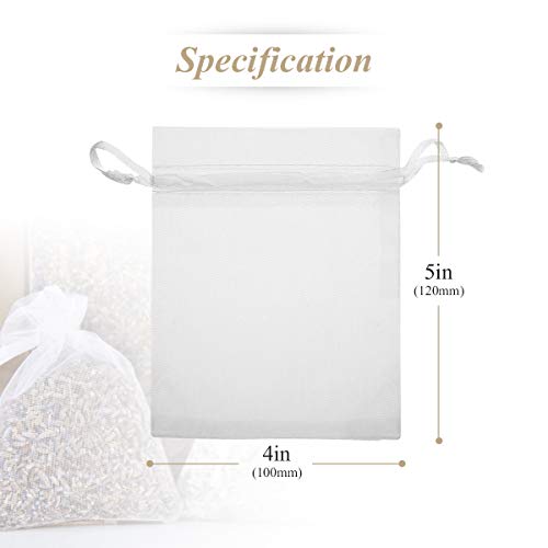 MagicFour White Organza Bags, 50 Pack 4x5 inches Drawstring Gift Bags, Mesh Valentines Christmas Party Bag Wedding Bags, Sachet Bags Sheer Organza Pouches,Favor Jewelry Bags