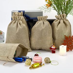 FOCCIUP 10 Pcs 7x9 Inches Burlap Bags with Drawstring Gift Bag for Wrapping Birthday Wedding Party Christmas Gifts