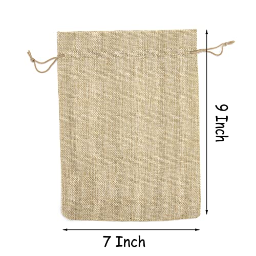 FOCCIUP 10 Pcs 7x9 Inches Burlap Bags with Drawstring Gift Bag for Wrapping Birthday Wedding Party Christmas Gifts