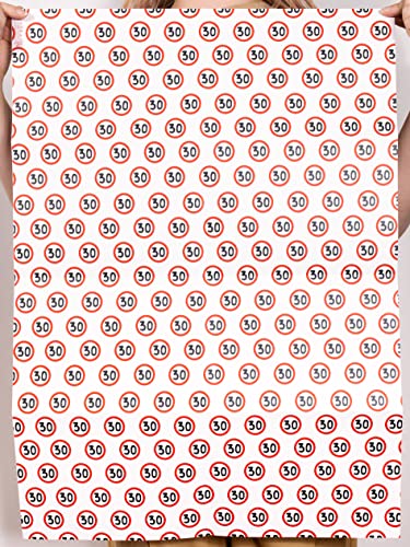 30th Birthday Wrapping Paper - 6 Sheets of Gift Wrap - Funny Wrapping Paper Sheets for Age 30 - Stop Sign - For Men and Women - Adulting - Comes With Fun Stickers - By Central