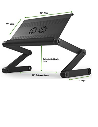 WorkEZ Executive Adjustable Laptop Stand with 2 Fans 3 USB Ports Ergonomic Aluminum Lap Desk for Bed Couch tray holder folding height tilt angle cooling cooler portable desktop riser black