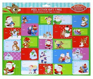 rudolph the rednosed reindeer peel and stick gift tags, 300 tags on 12 sheets