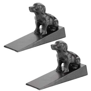 sumnacon 2 pcs cast iron cute dog door stops – heavy duty rustic door stoppers avoid drilling holes, vintage metal door wedges on all floor surfaces for home office commercial industrial