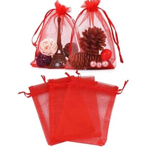 Jwenic 50 Pieces Gift Bags Organza 5x7 Red Inch Drawstring Sheer Fabric Goodie Sparkly Pouch for Jewelry Key Ring Candles Herbal Baby Shower Christmas Party Favor Wedding Mom Anniversary Housewarming