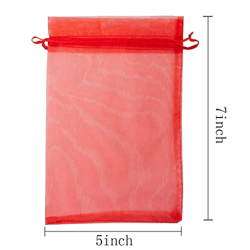 Jwenic 50 Pieces Gift Bags Organza 5x7 Red Inch Drawstring Sheer Fabric Goodie Sparkly Pouch for Jewelry Key Ring Candles Herbal Baby Shower Christmas Party Favor Wedding Mom Anniversary Housewarming