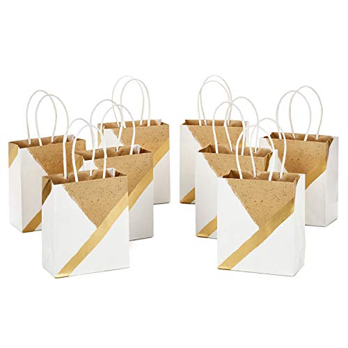 Hallmark 6" Small Paper Gift Bags (8 Bags: White, Gold and Kraft) for Christmas, Hanukkah, Birthdays, Weddings, Graduations, Baby /Bridal Showers