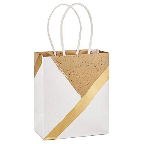 Hallmark 6" Small Paper Gift Bags (8 Bags: White, Gold and Kraft) for Christmas, Hanukkah, Birthdays, Weddings, Graduations, Baby /Bridal Showers