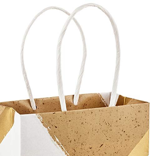 Hallmark 6" Small Paper Gift Bags (8 Bags: White, Gold and Kraft) for Christmas, Hanukkah, Birthdays, Weddings, Graduations, Baby /Bridal Showers