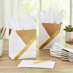 Hallmark 6" Small Paper Gift Bags (8 Bags: White, Gold and Kraft) for Christmas, Hanukkah, Birthdays, Weddings, Graduations, Baby /Bridal Showers